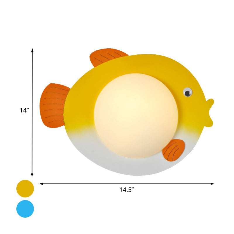 Frosted Glass Mini Sphere Sconce Kids Wall Light with Fish Backplate ...