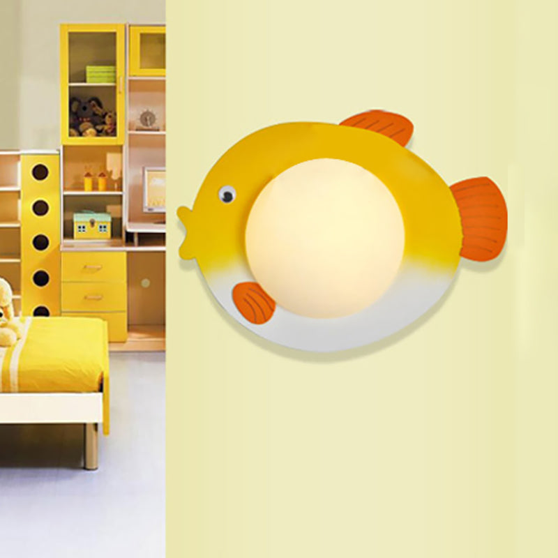 Frosted Glass Mini Sphere Sconce Kids Wall Light with Fish Backplate ...