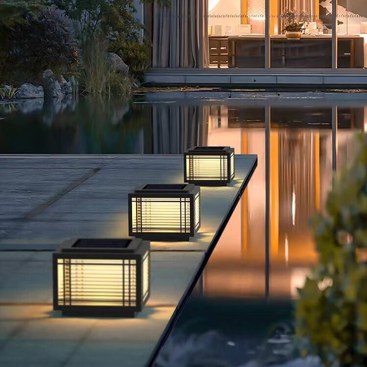 Traditional Chinese Square Aluminum Glass 1-Light Post Head Light For ...