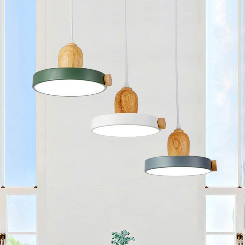 Scandinavian flat wooden and colored LED pendant light