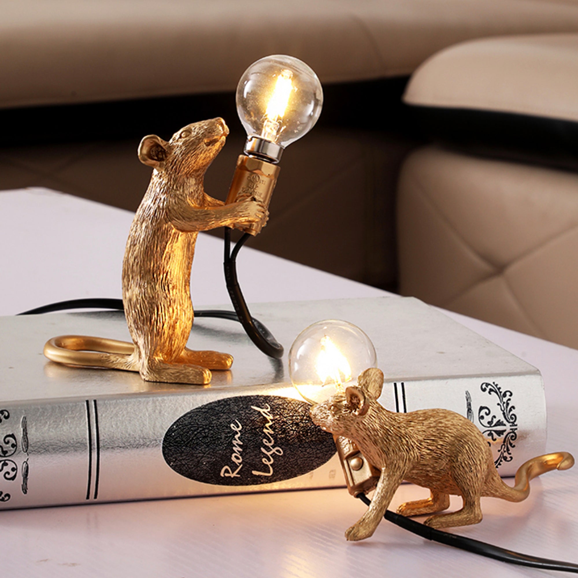 Nordic White, Black or Gold Mice Table Lamps